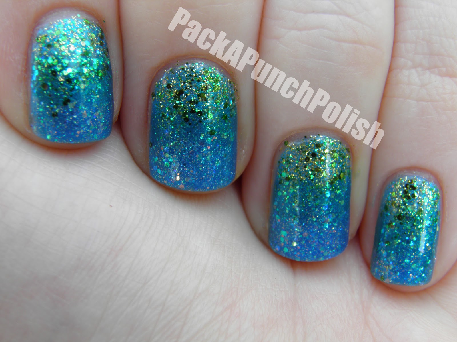 PackAPunchPolish: Blue and Green Glitter Gradient