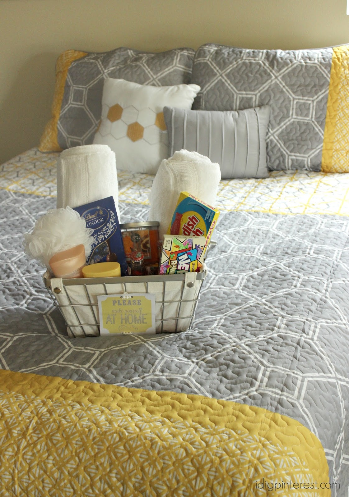 Guest Bed Re-Do and Welcome Basket Idea - I Dig Pinterest