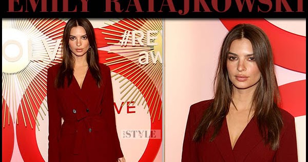 Emily Ratajkowski in burgundy blazer and pants at Revolve Awards on ...