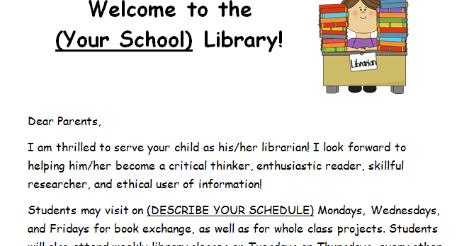Library Safari: Library Welcome Letter to Parents