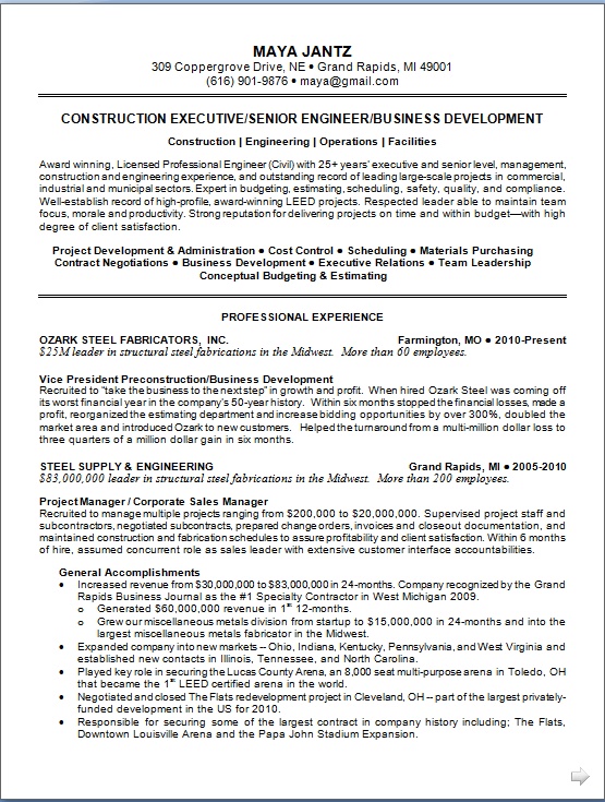Construction Executive Resume Format in Word Free Download
