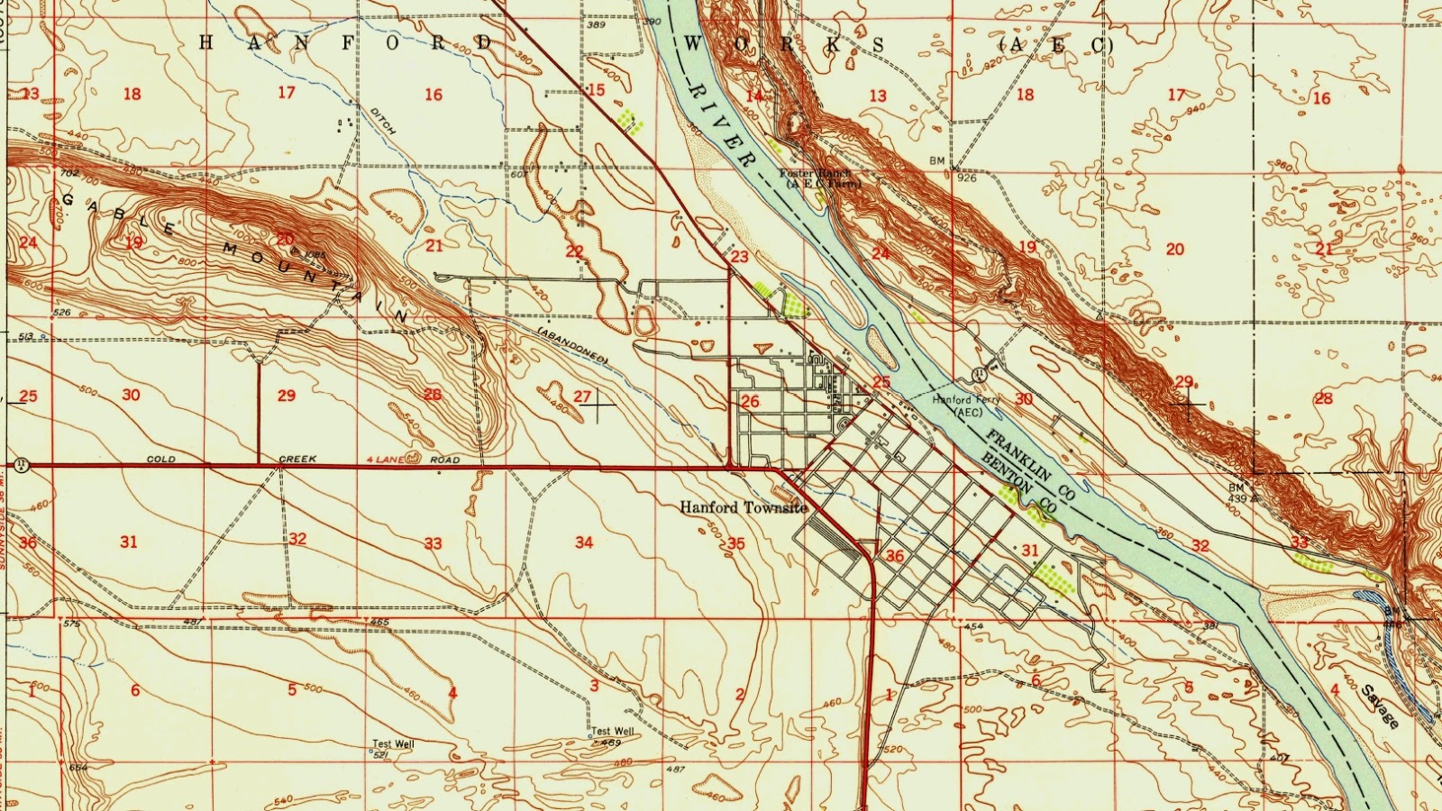 Big Bend Railroad History: 1951 Hanford Townsite Topo Map