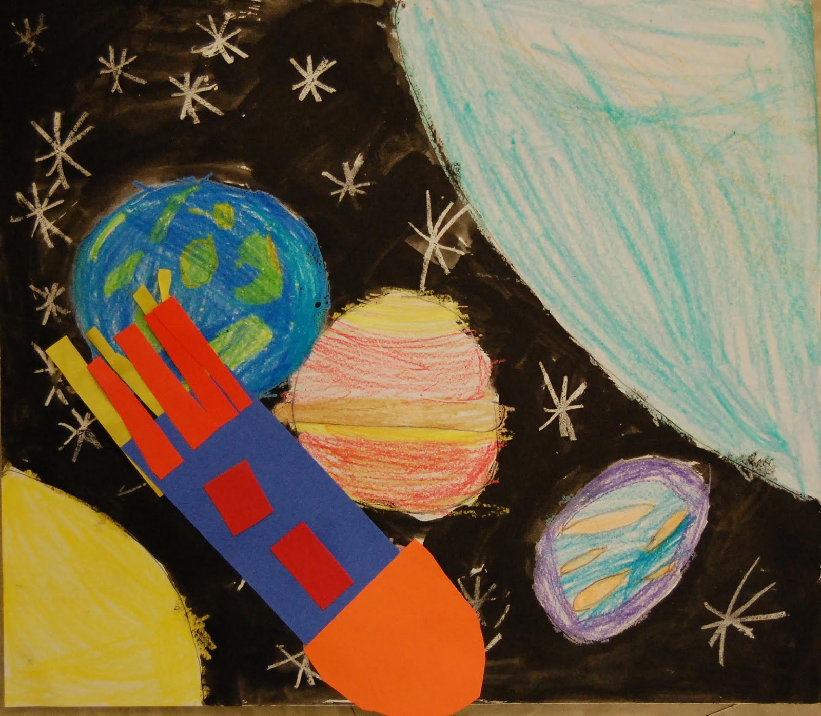 super happy art class: Collage and Crayon Resist in outer space