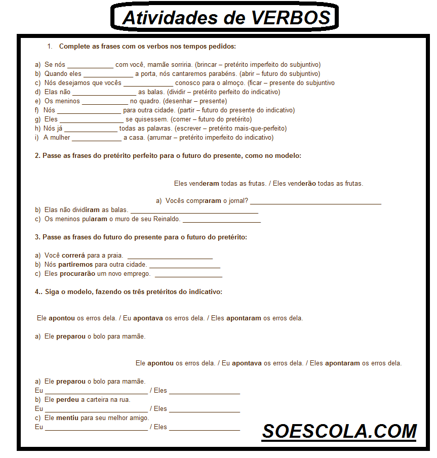 Atividades Sobre Verbo To Be