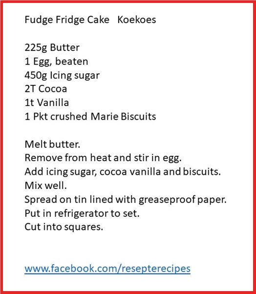 Lekker Resepte : Fudge fridge cake oftewel koekie fudge