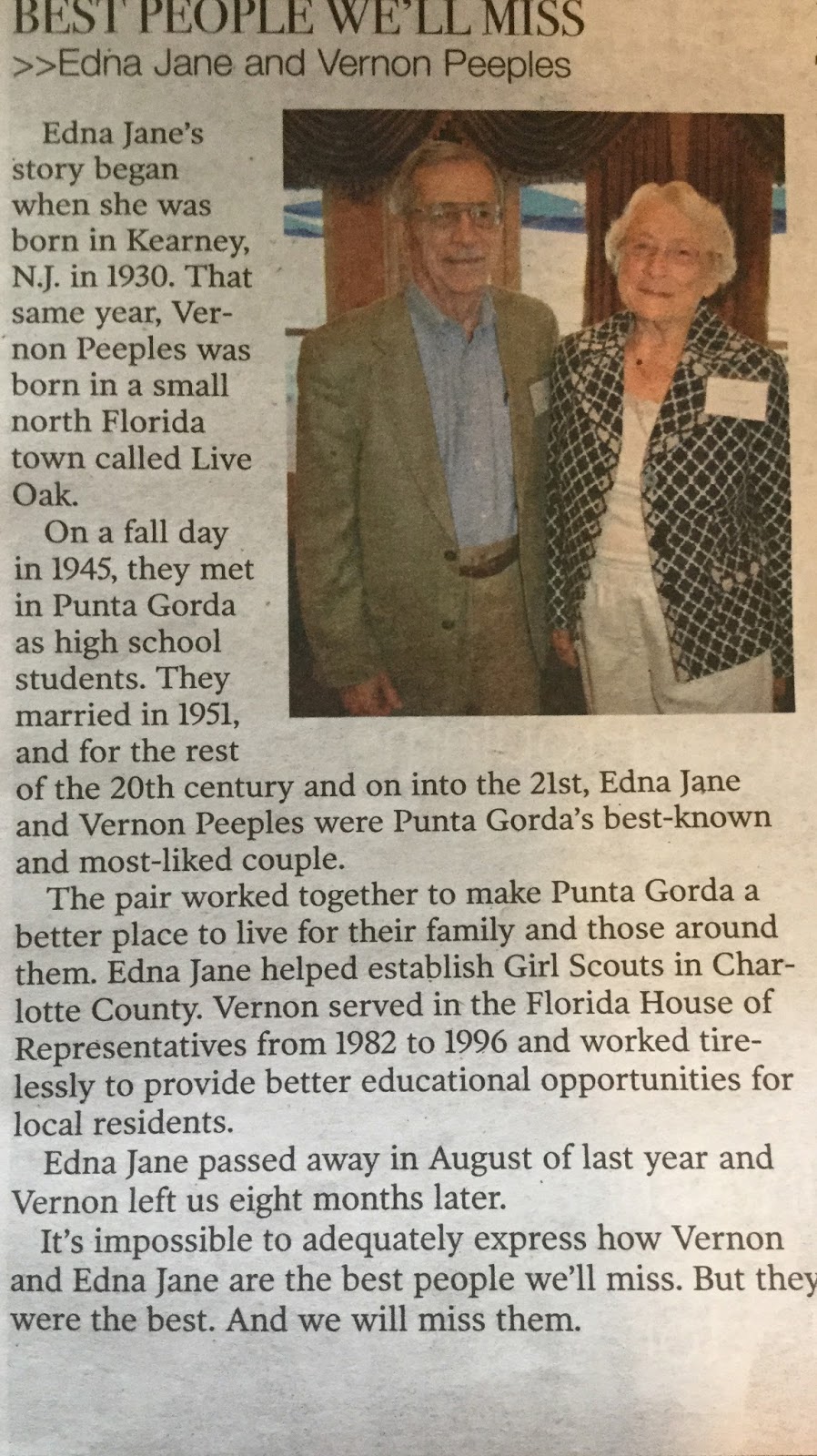 The Punta Gorda History Center Blog: Vernon and Edna Jane Peeples Get ...