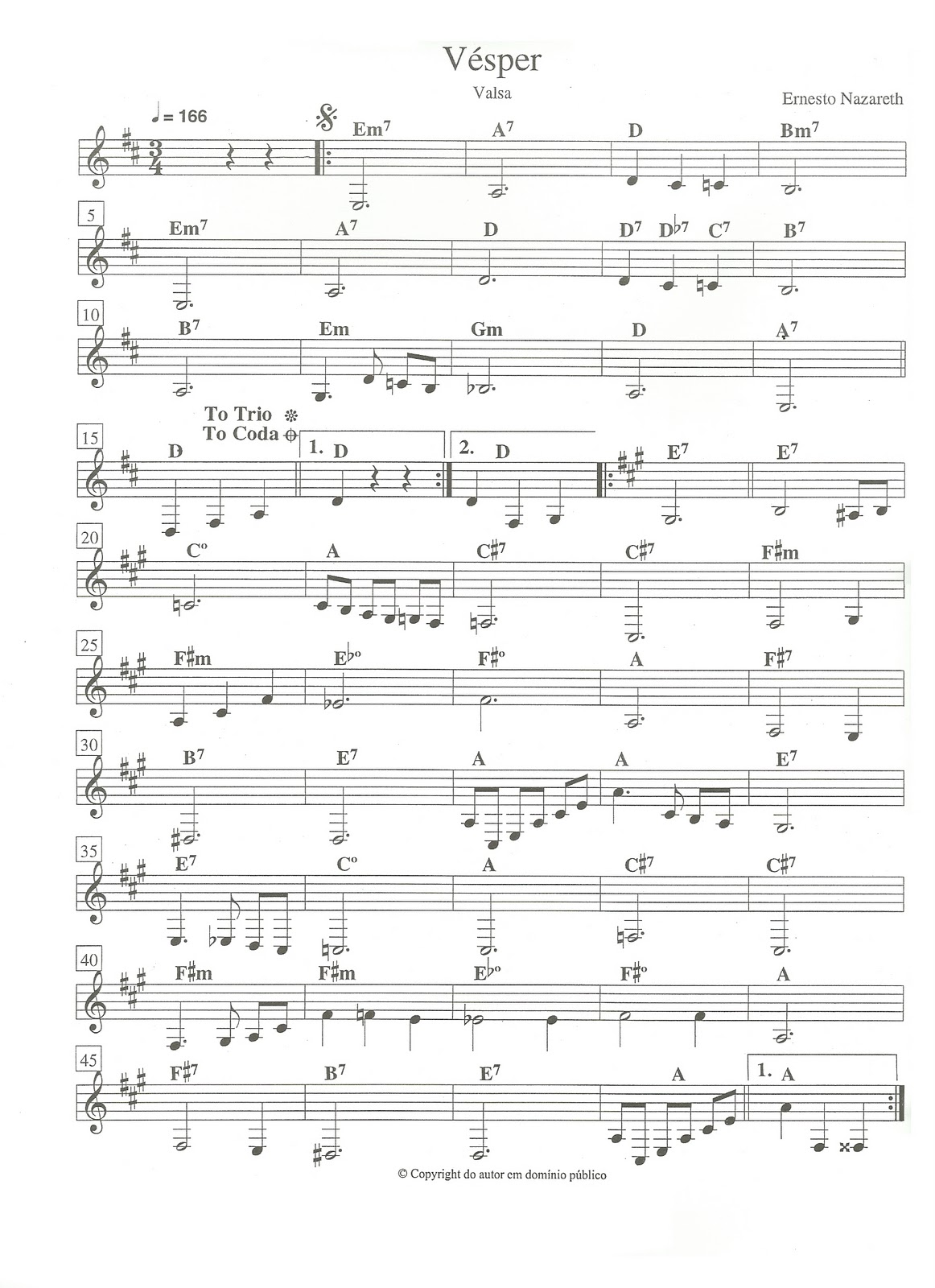 Partituras para Violão 7 Cordas: Vésper (Ernesto Nazareth)