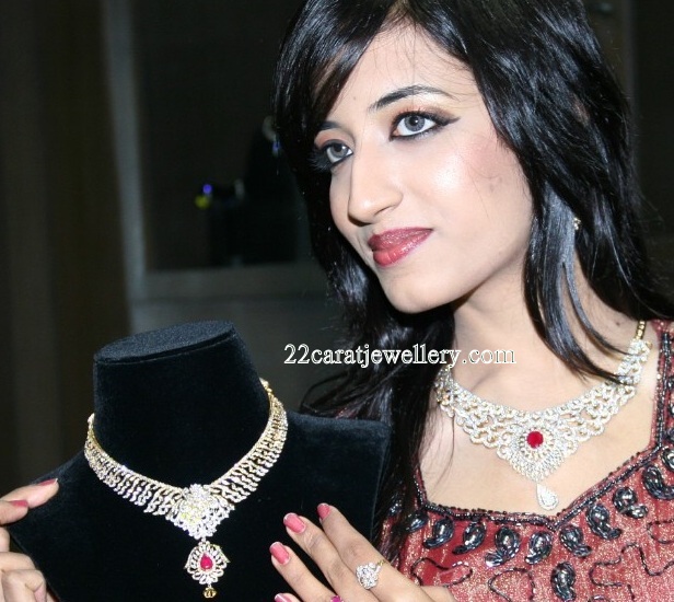 Model Displaying Diamond Necklace (Designer Jewellery) - Jewellery Designs