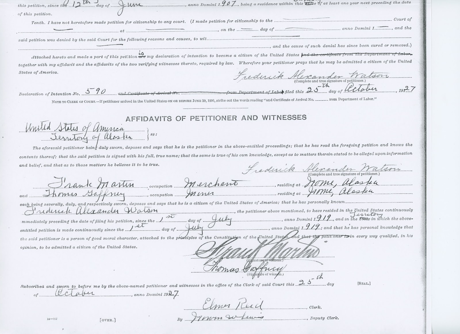 Watson Family History: Death Certificate and Naturalization Records
