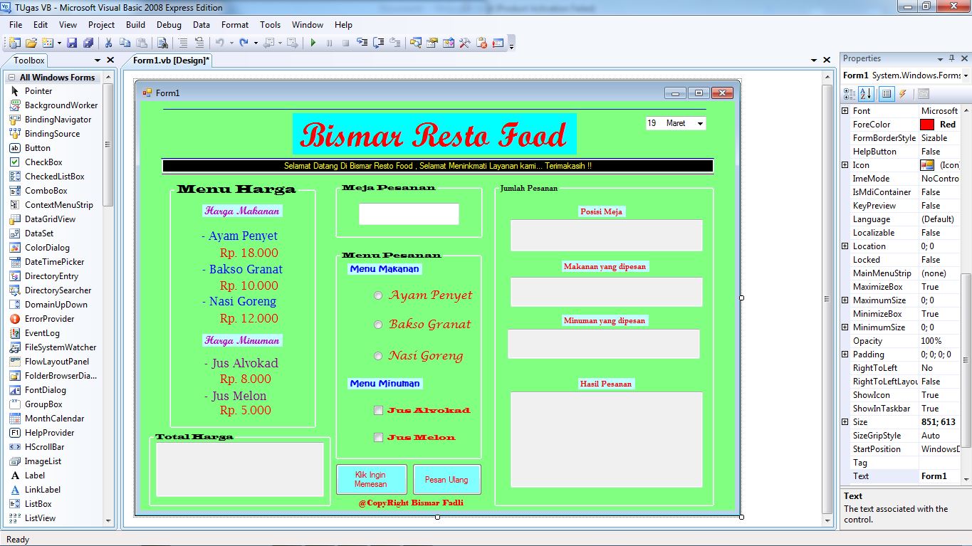 Membuat menu makanan mengunakan Visual Basic (VB) ~ Sharing Ilmu yuk