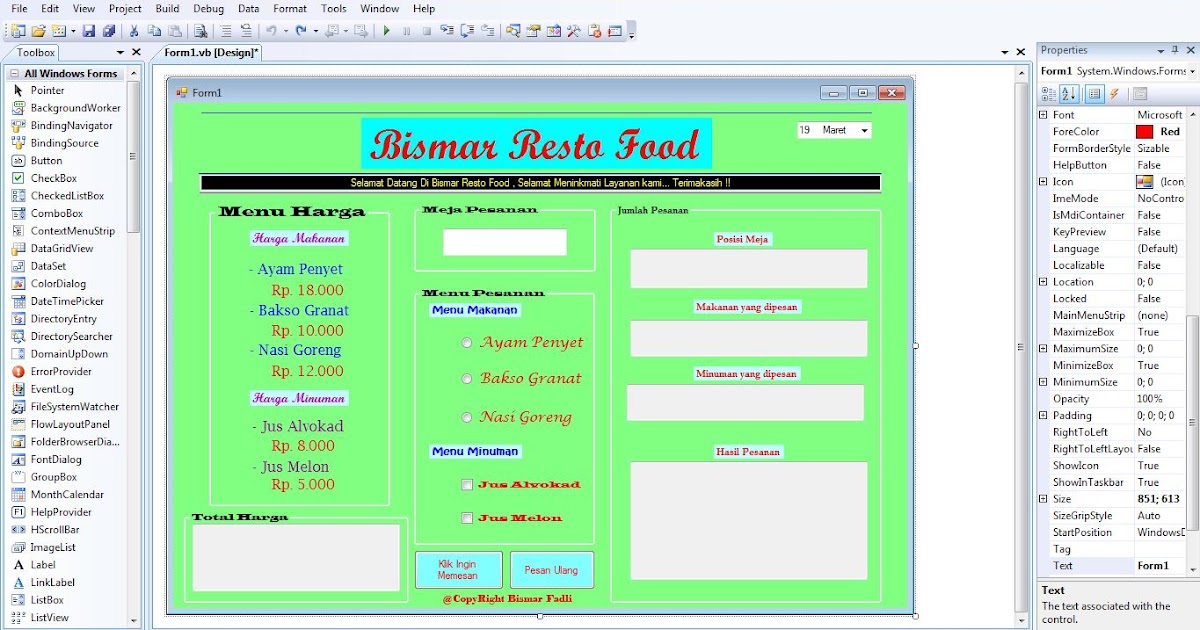 Membuat menu makanan mengunakan Visual Basic (VB) ~ Sharing Ilmu yuk