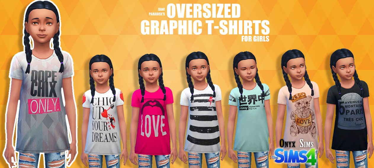 TS4 - Female Child Oversize Graphic Tees - Onyx Sims