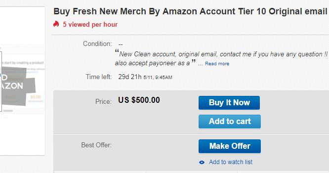 merch by amazon account for sale