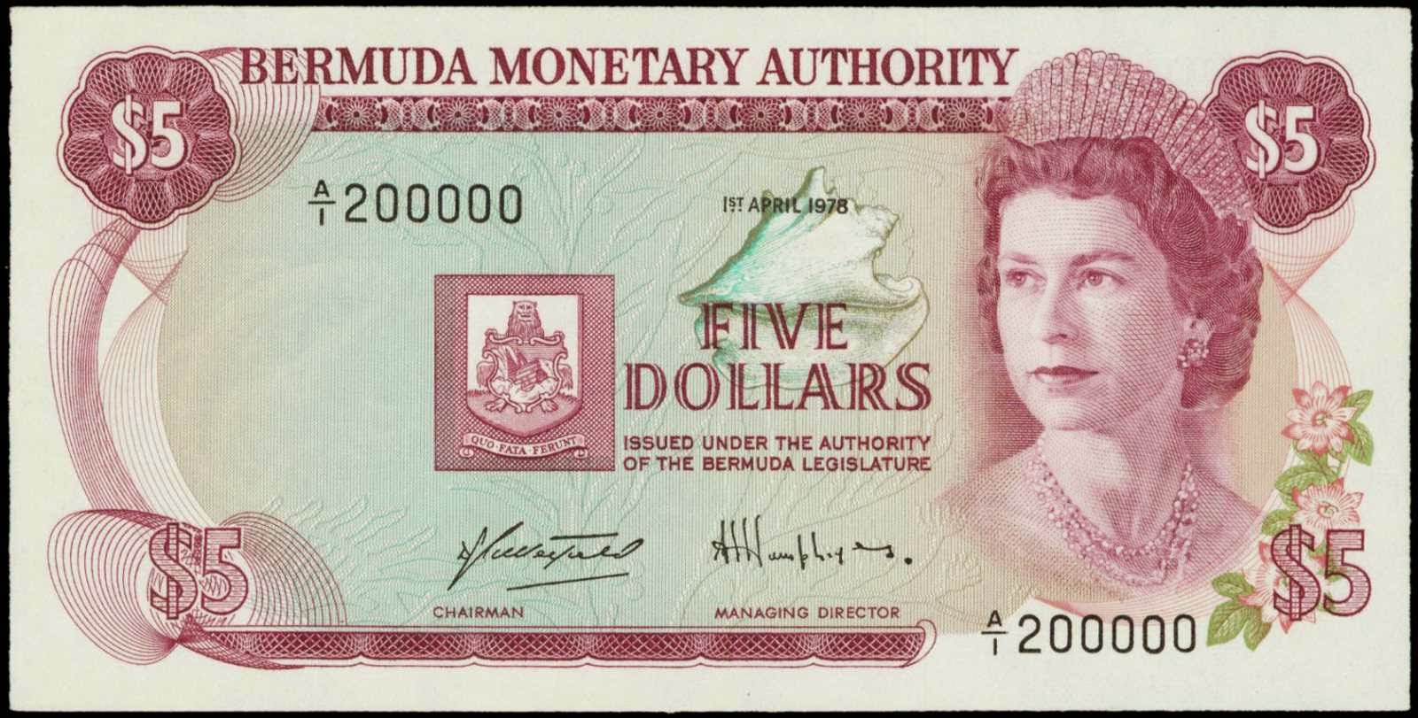 Bermuda 5 Dollars 1978|World Banknotes & Coins Pictures | Old Money ...
