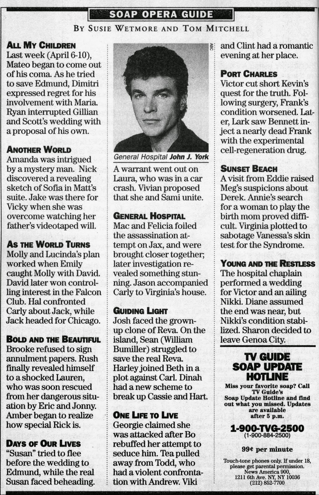 Daytime Soap Recaps-April 6-10, 1998 (TV Guide)