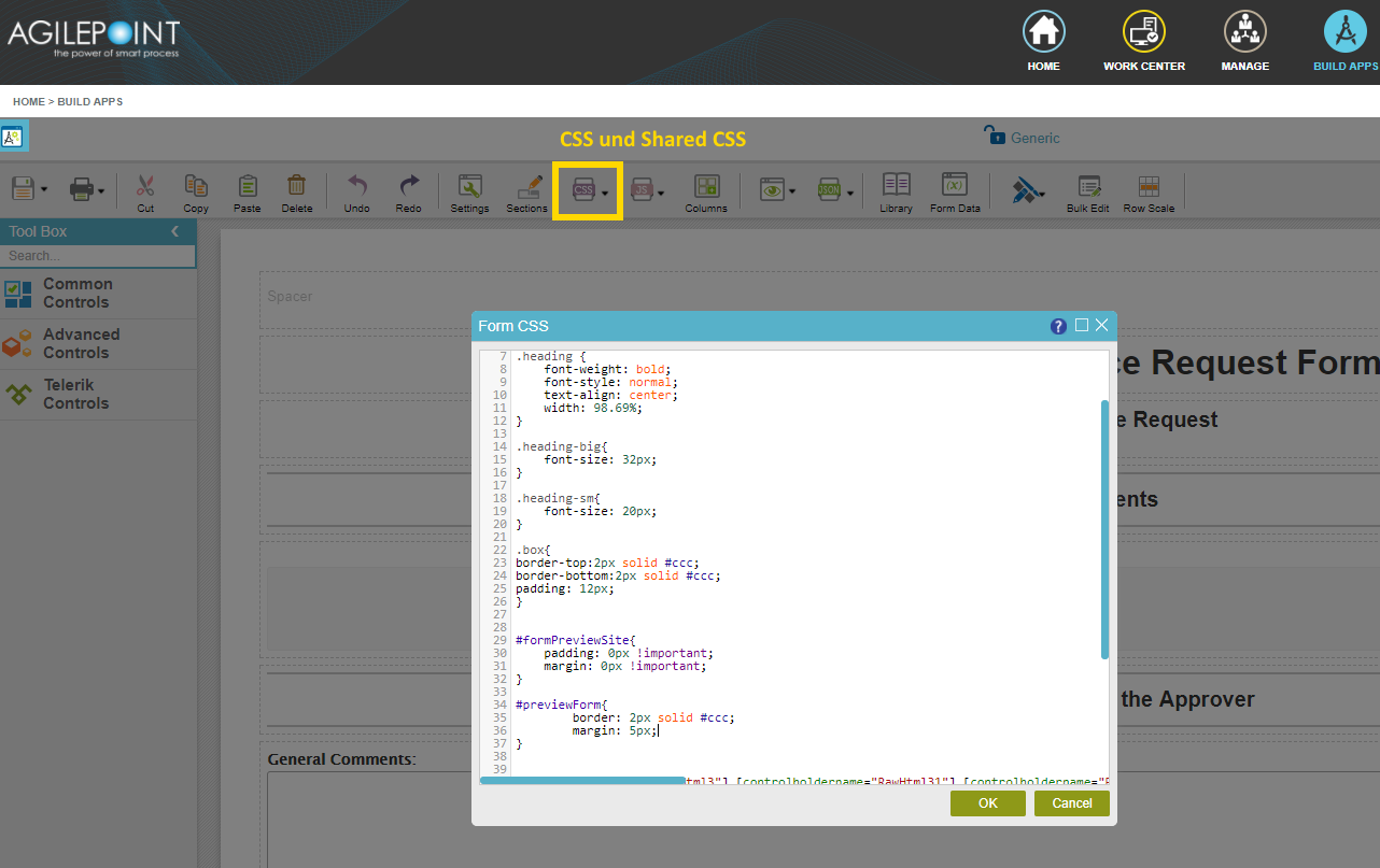 AgilePoint NX: Optik von AgilePoint NX eForms Formularen anpassen über CSS