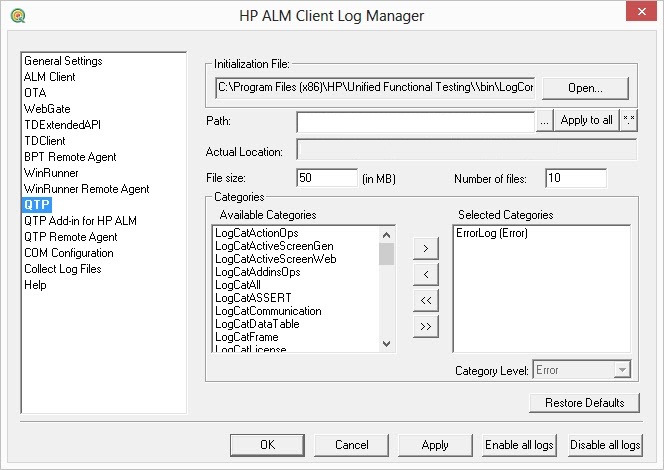 HP ALM Client logger / Log Manager