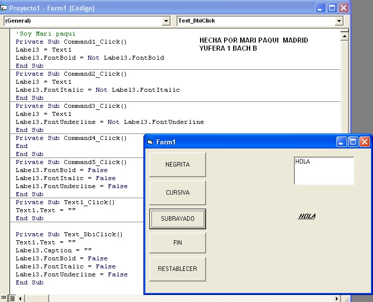 TECNOLOGÍA DE LA INFORMACIÓN Y LA COMUNICACIÓN: PRACTICA 16 DE VISUAL BASIC