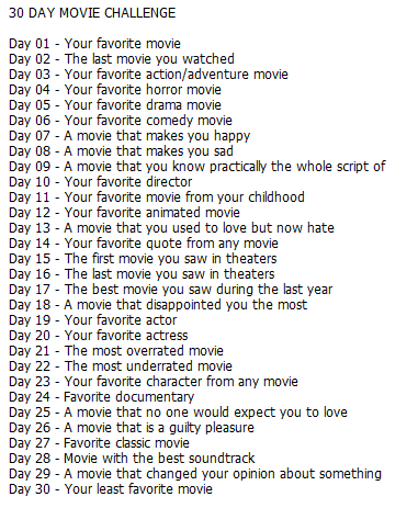 From Kristen's Brain...: 30 Day Movie Challenge