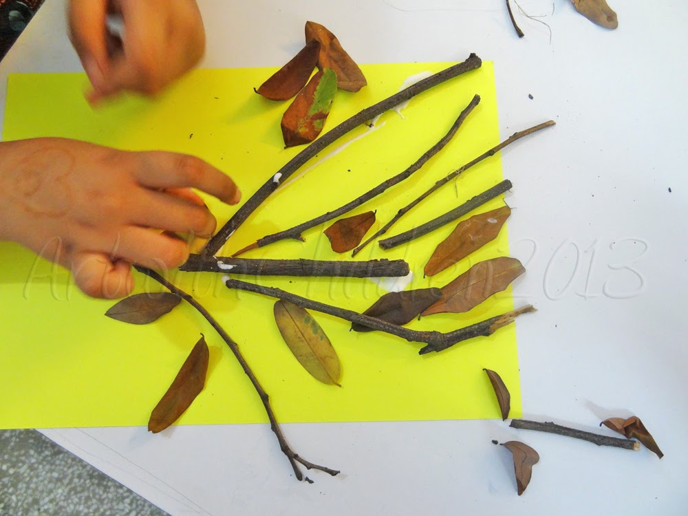 Make a tree using twigs and leaves -Think-Pick-Create projects