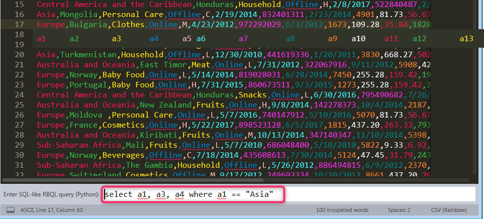 Sublime Text 3 で CSV ファイルに対して SQL ライクな処理を実行する方法 (rainbow_csv ...