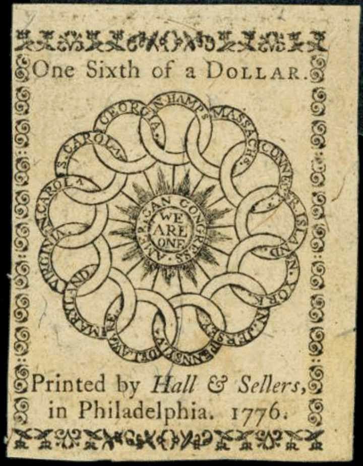 Continental Currency One-Sixth of a Dollar 1776 “Fugio Note,” Spelled ...