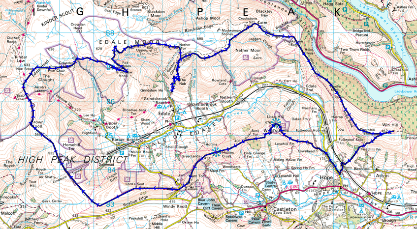 My Walking Log: MAP - Edale Skyline