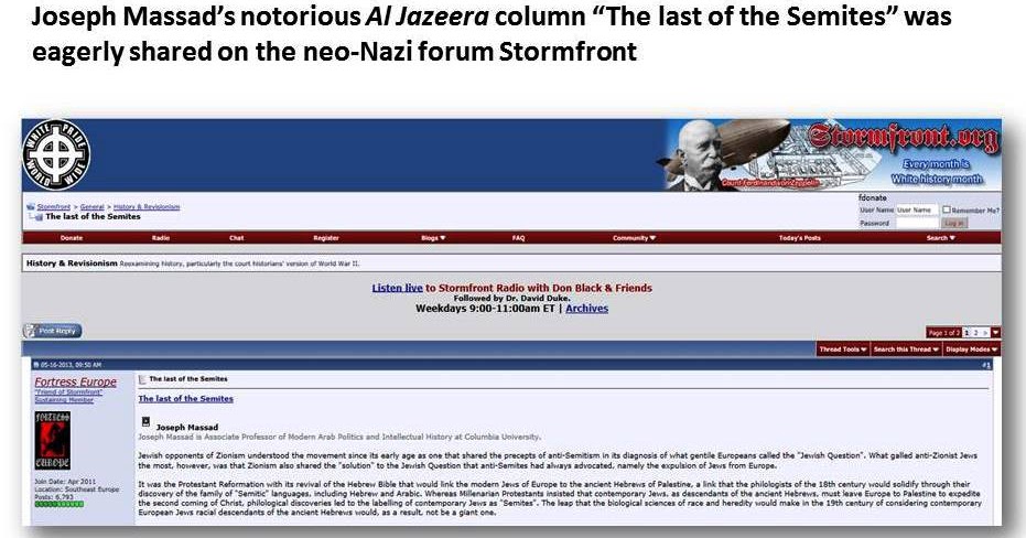 Columbia Professor Joseph Massad Or Stormfront ~ Elder Of Ziyon Israel News
