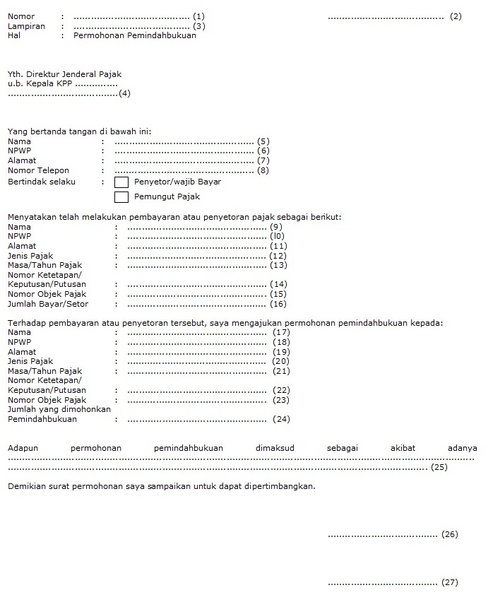 Format Surat Pemindahbukuan Pajak Terbaru - Delinewstv