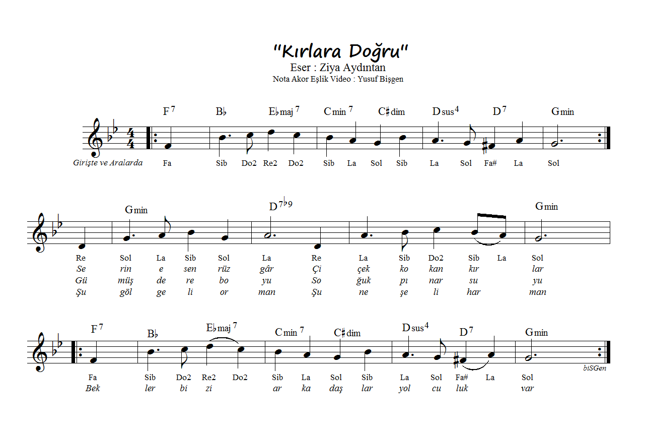 Nota Akor Eşlik - Kırlara Doğru / Serin Esen Rüzgar - (Blok Flüt ...