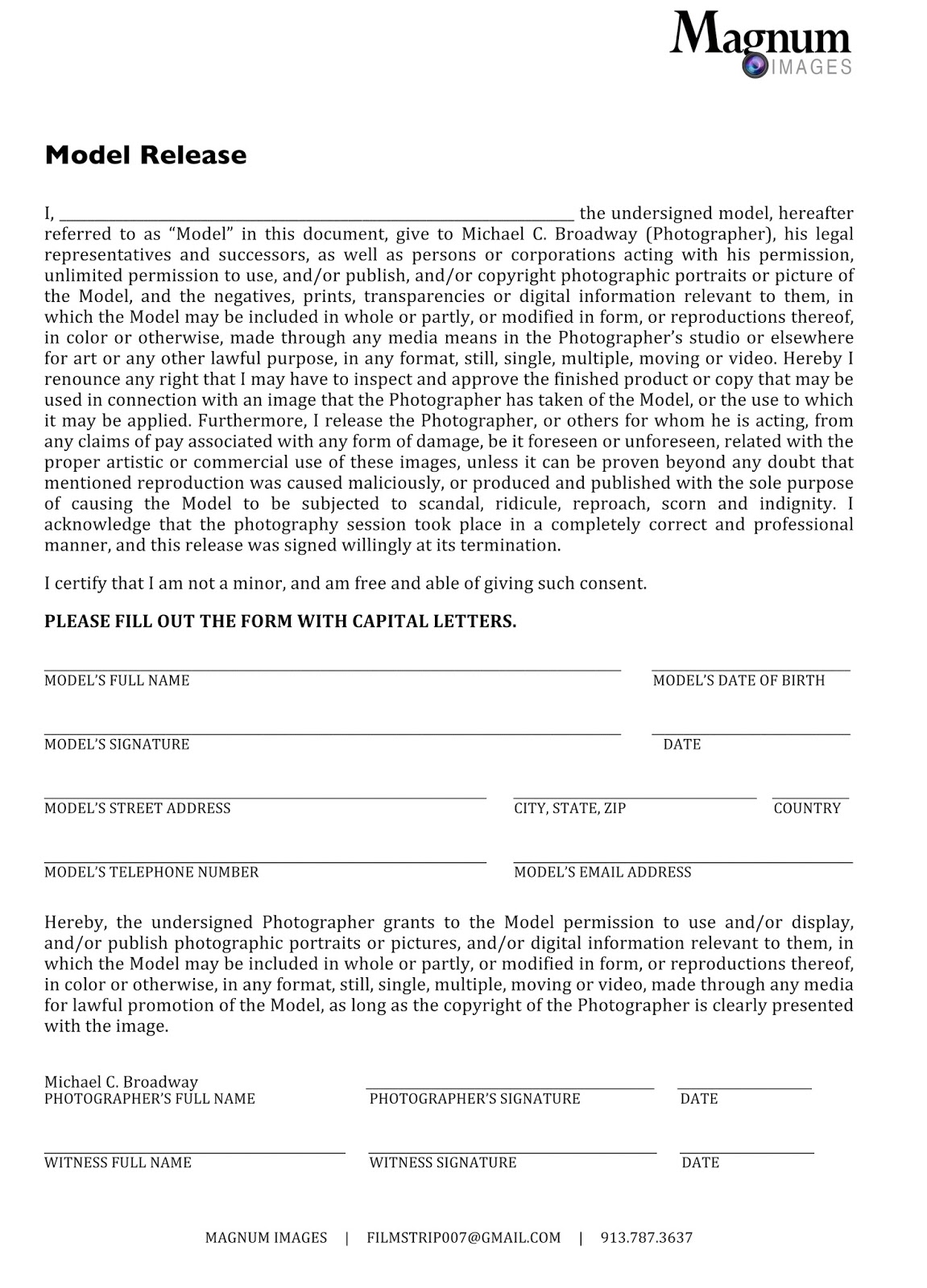 Magnum Images: Model Release Templates...