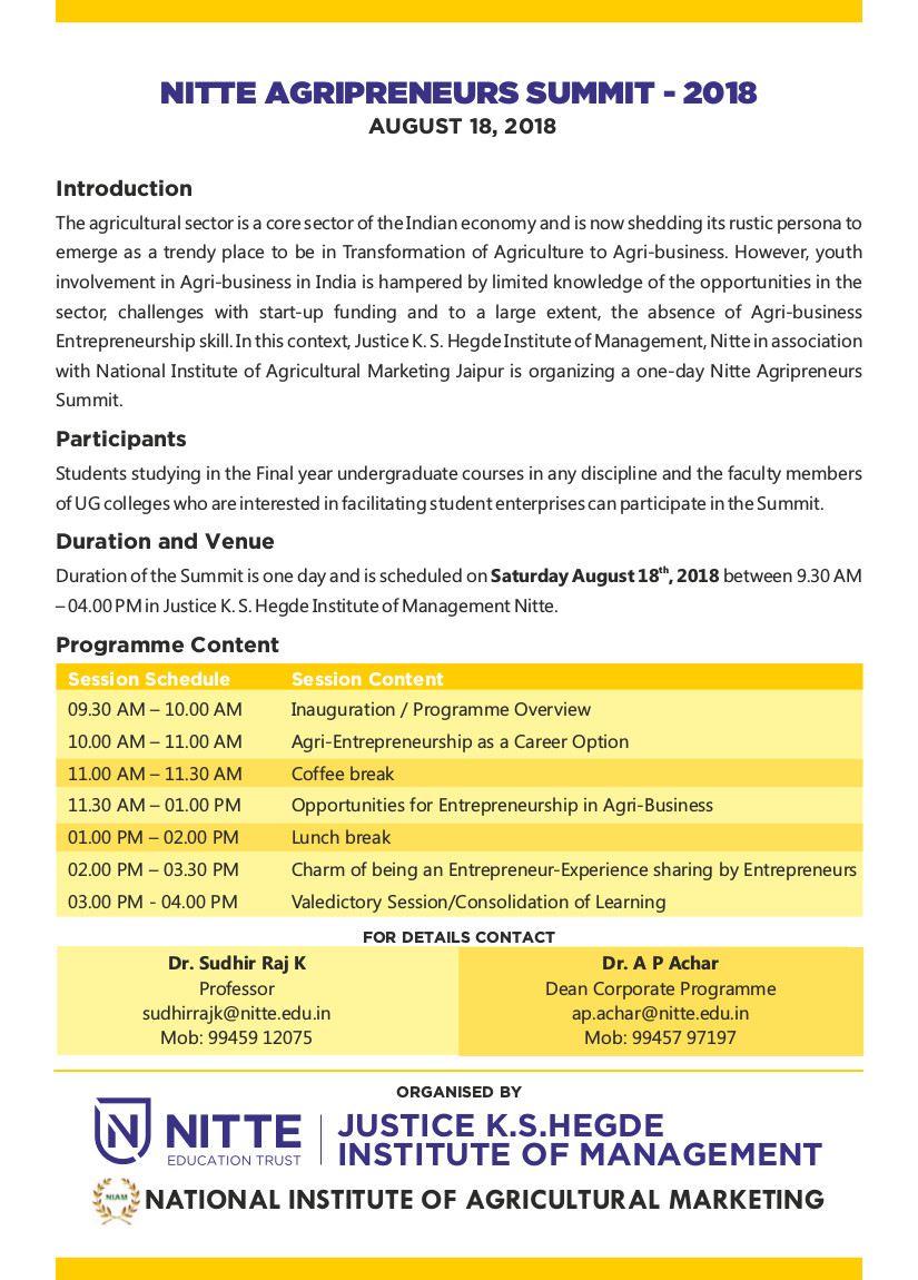 Nitte: Nitte Agripreneurs Summit - 2018 - JKSHIM