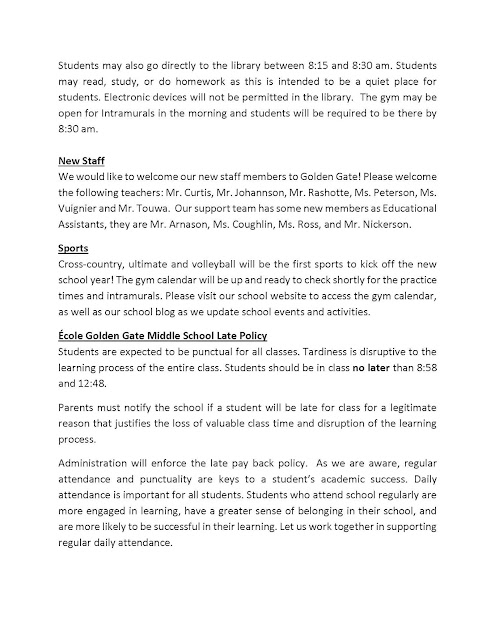 École Golden Gate Middle School: Principal's Welcome Message