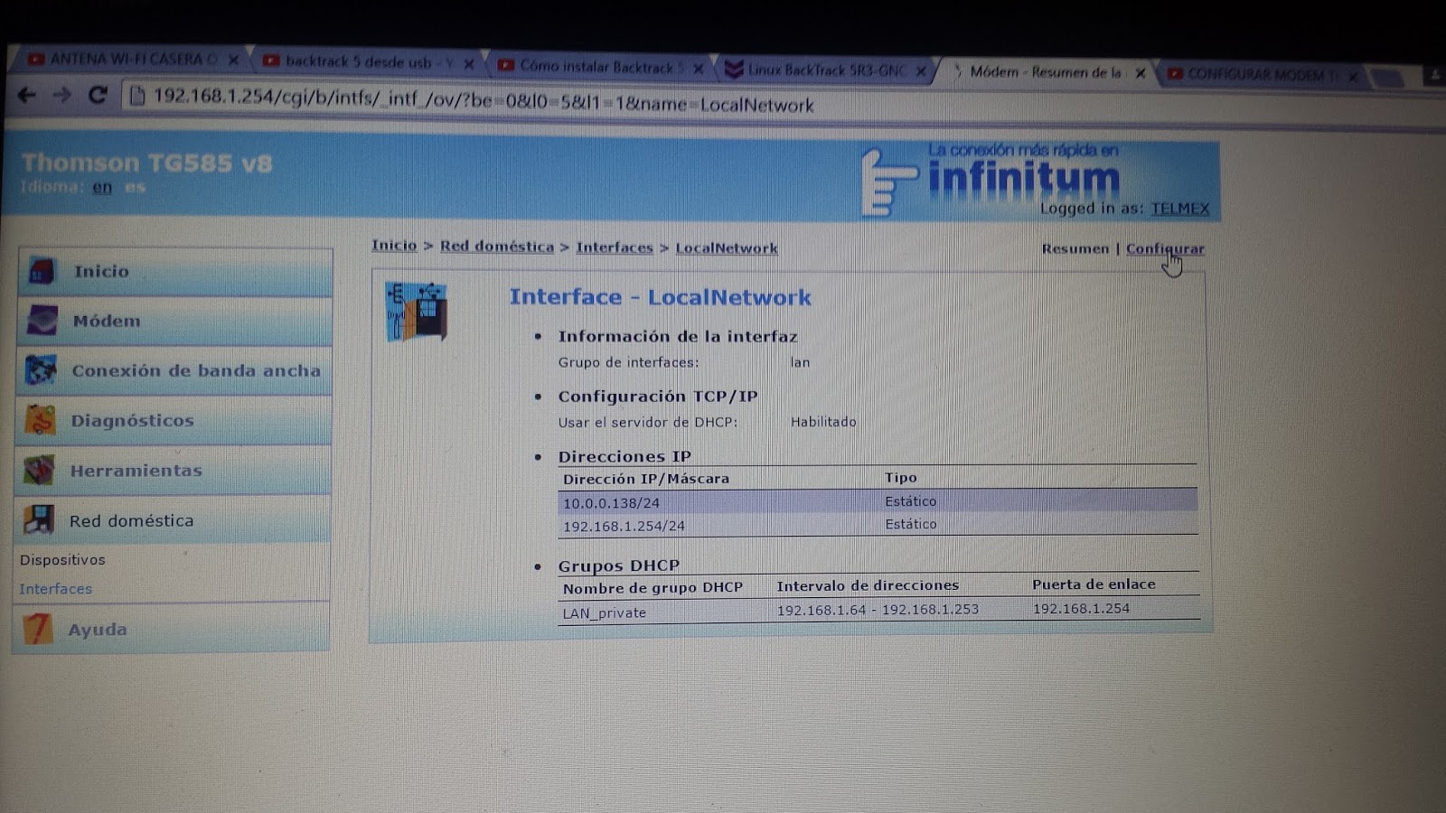 MTL UPSUM J. Manuel Guerrero: Configurar modem TELMEX HG530 modo Puente ...