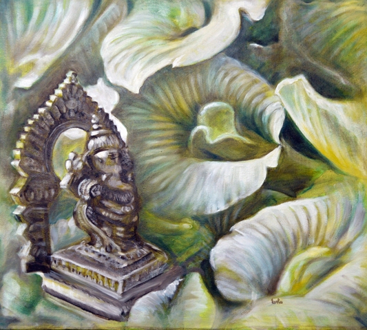Ushas Fine Art Creations: Shanku Pushpa Ganesha - Oil painting