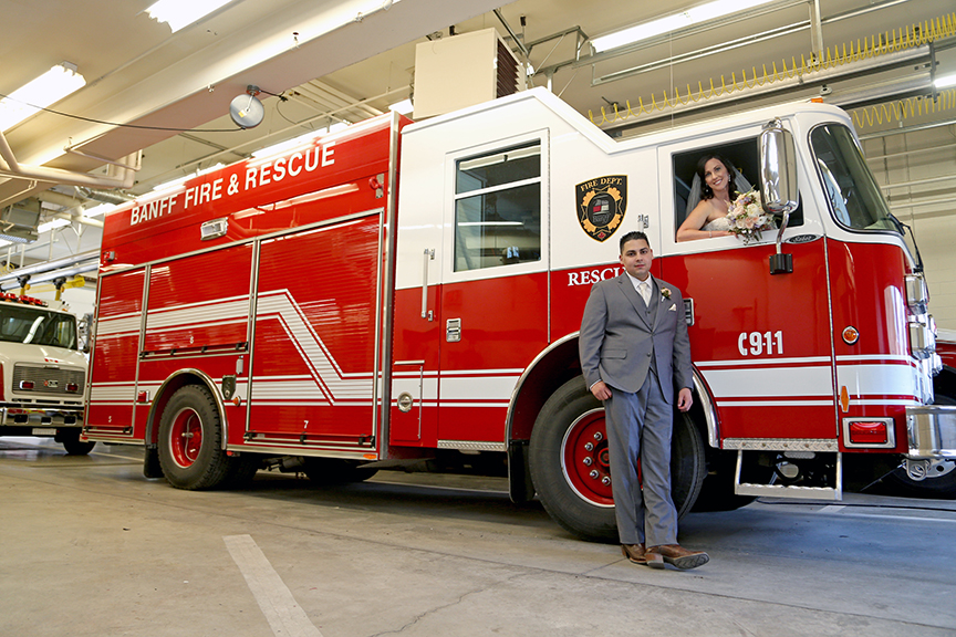 Alpine Peak Photography: Banff Wedding Photographs with the Fire Truck