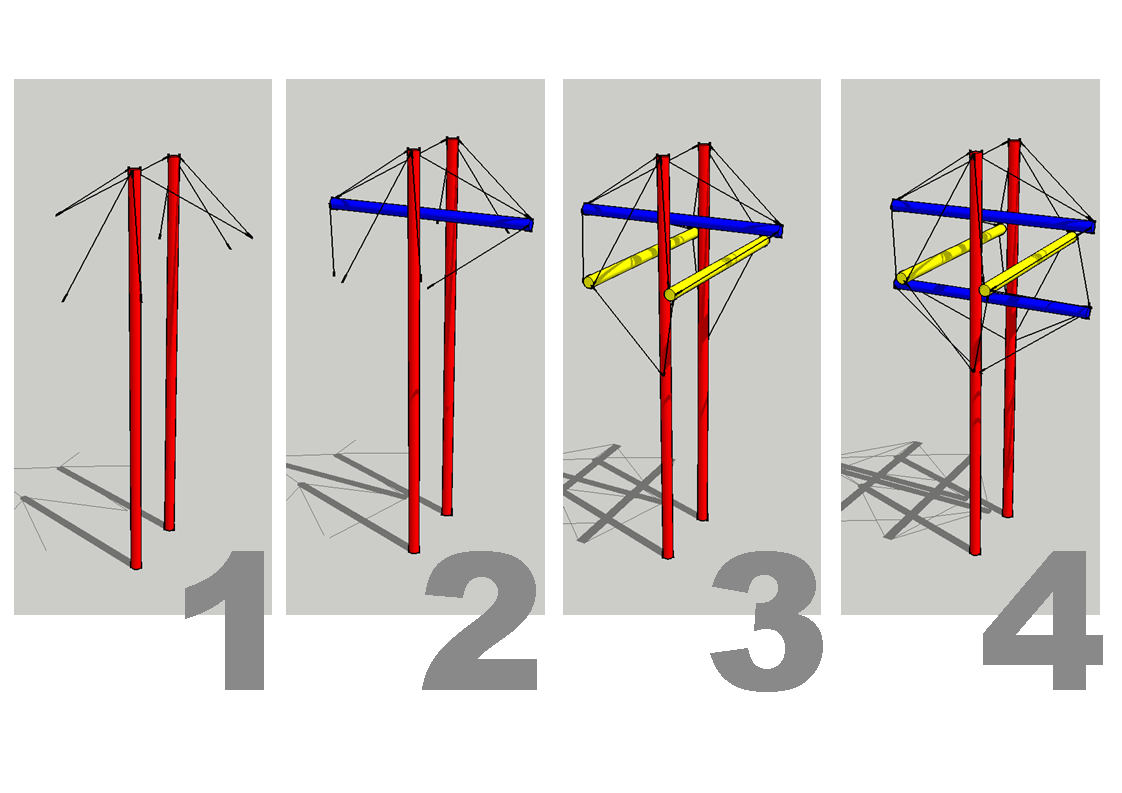 Ropes and Poles: Six pole tensegrity gateway
