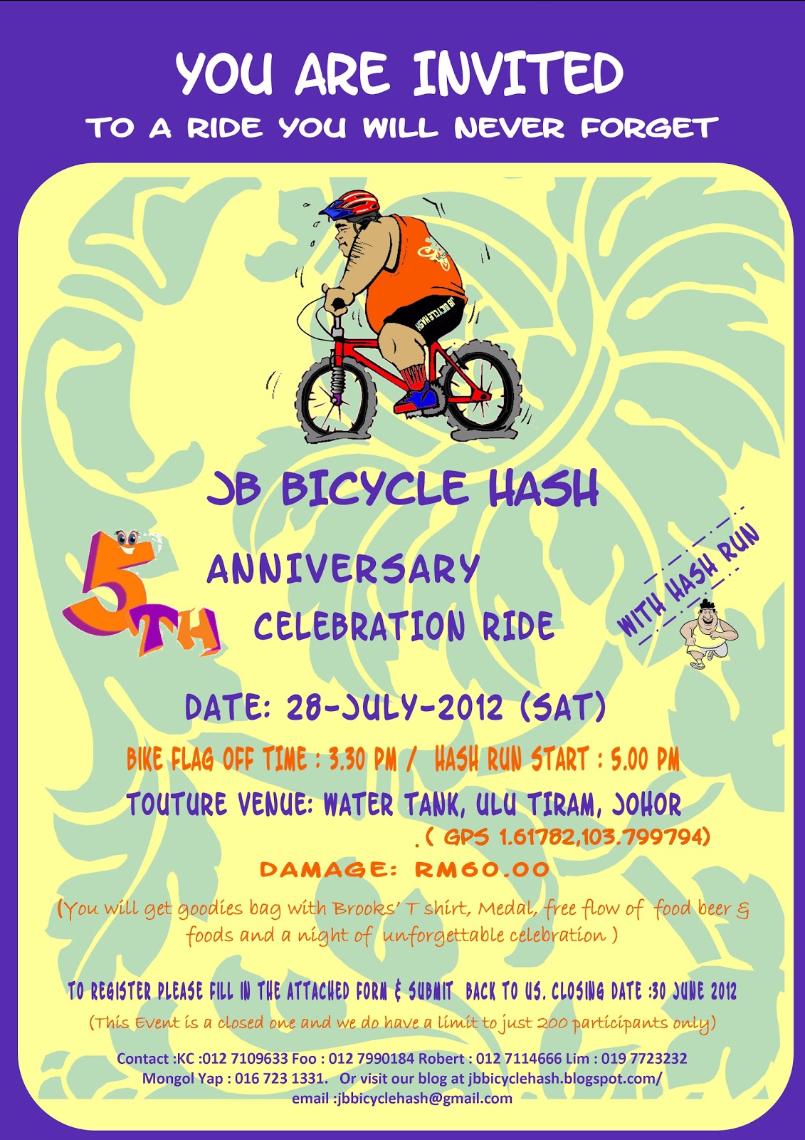JB BICYCLE HASH: JB BICYCLE HASH 5TH ANNIVERSARY CELEBRATION RIDE