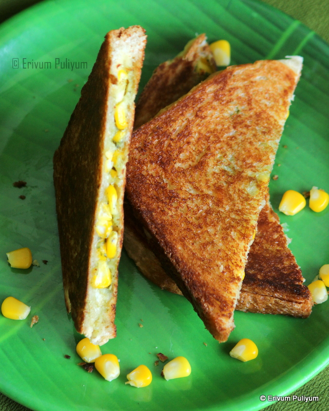 Erivum Puliyum: Corn Cheese Sandwich( Step By Step Pics) ~ Quick Breakfast