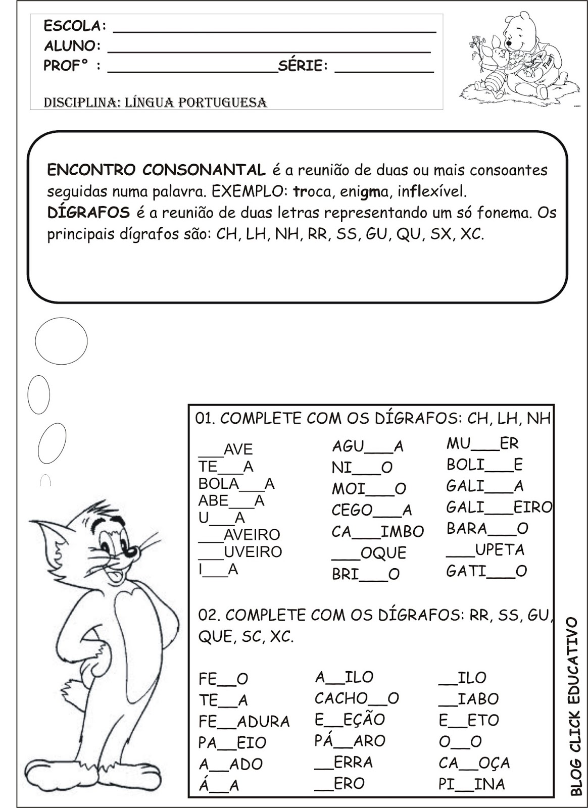 ATIVIDADE COM DÍGRAFOS ~ Clicks Educativos