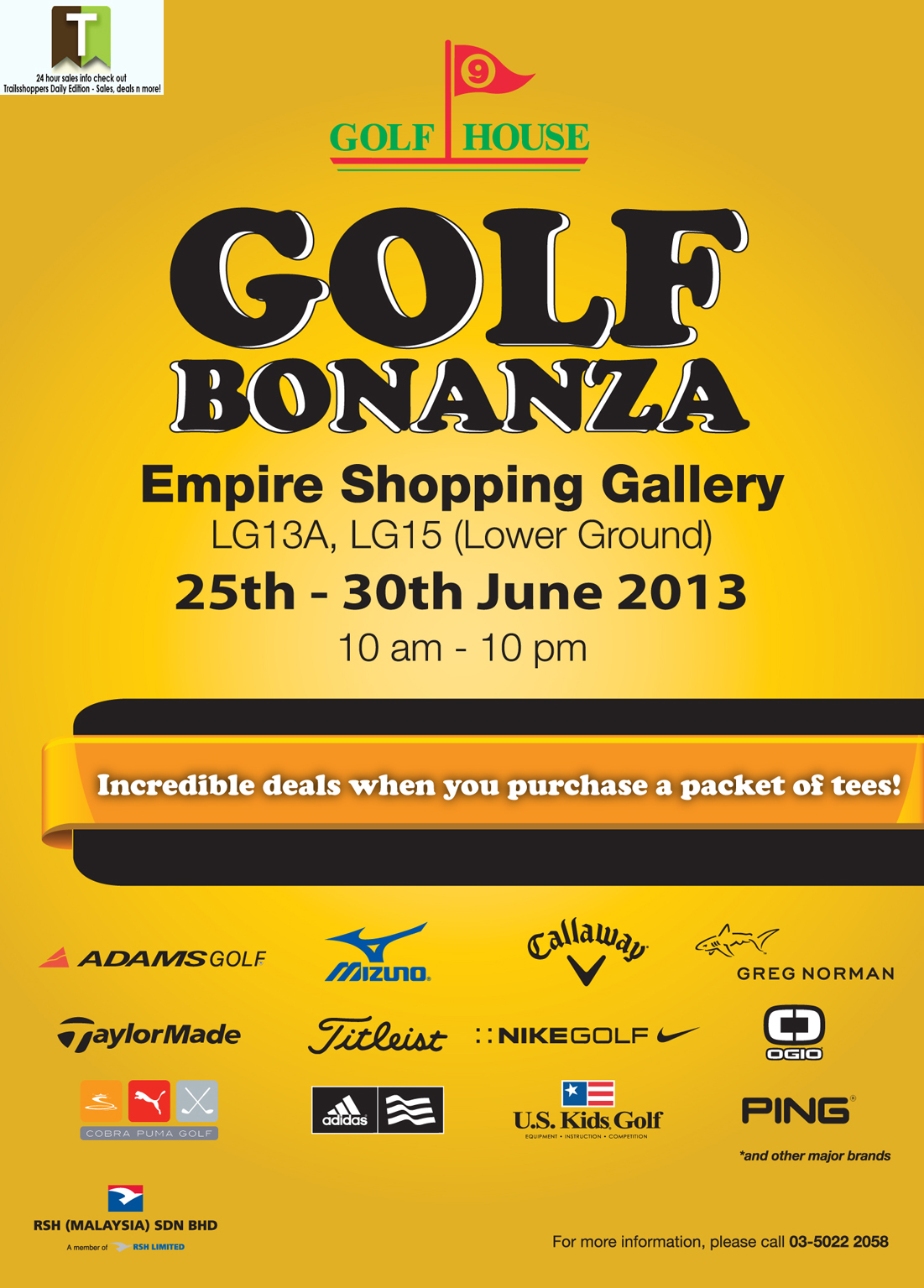 Golf Bonanza Warehouse Sale: 25-30 JUN 2013 - Trailsshoppers Online ...
