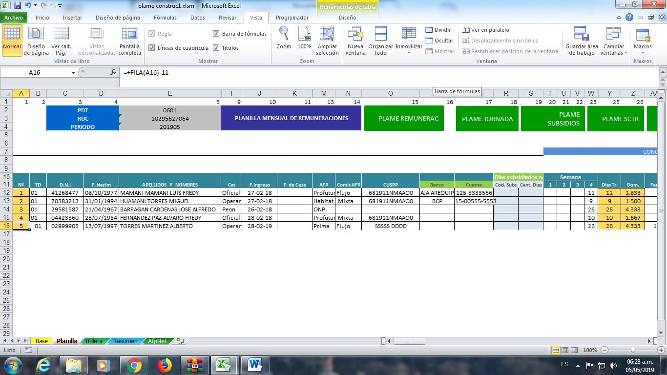 Planilla Plame Construccion Civil - Macro en Excel de importación al PDT PLAME ~ Aplicaciones en ...