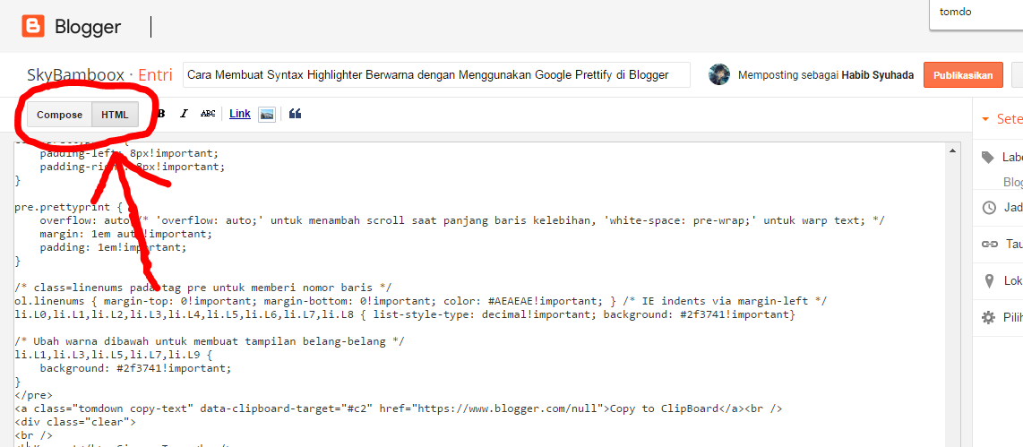 Cara Membuat Syntax Highlighter Berwarna dengan Menggunakan Google Prettify di Blogger - SkyBamboox