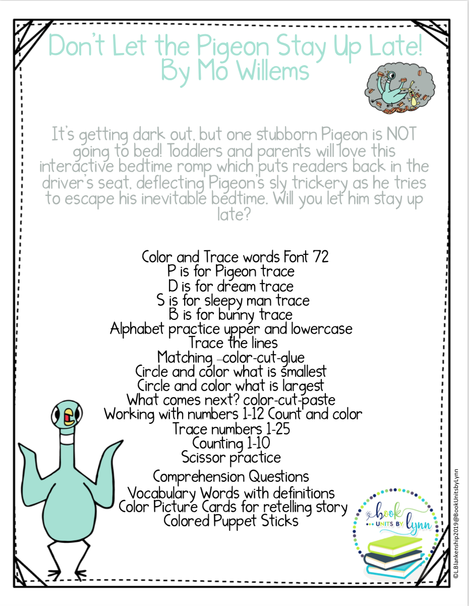 DON'T LET THE PIGEON STAY UP LATE! BOOK UNIT ~ Book Units by Lynn