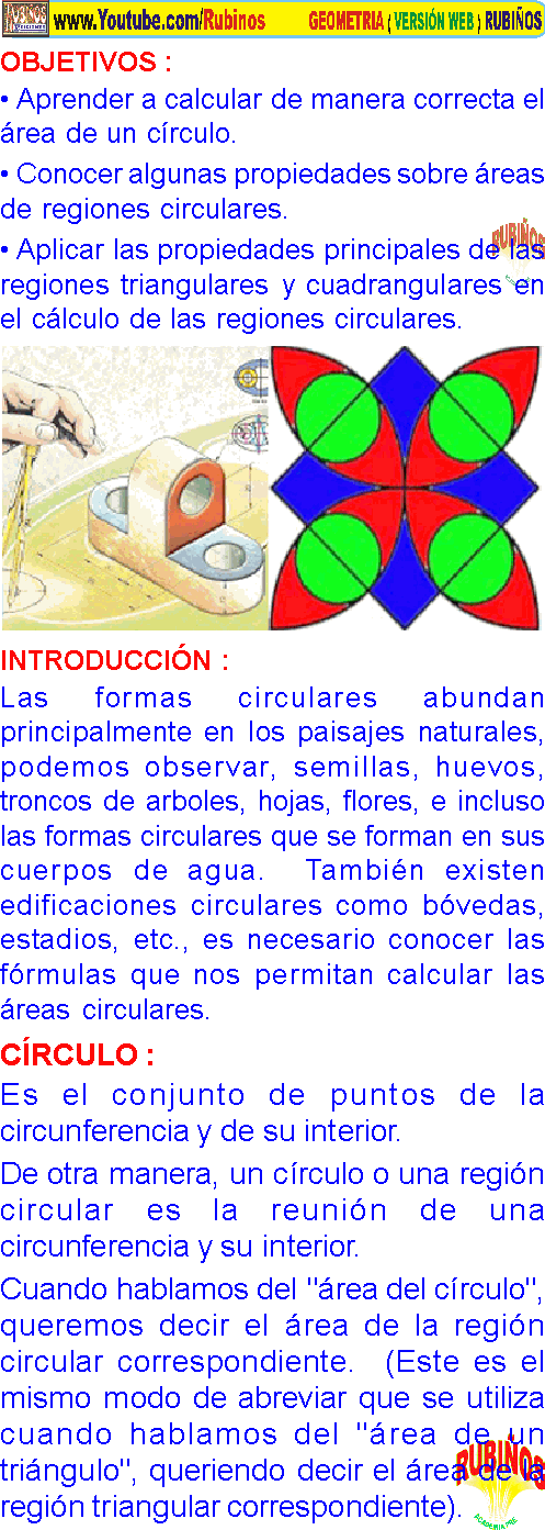 ÁREAS DE REGIONES CIRCULARES FÓRMULAS Y PROPIEDADES DE GEOMETRIA ...