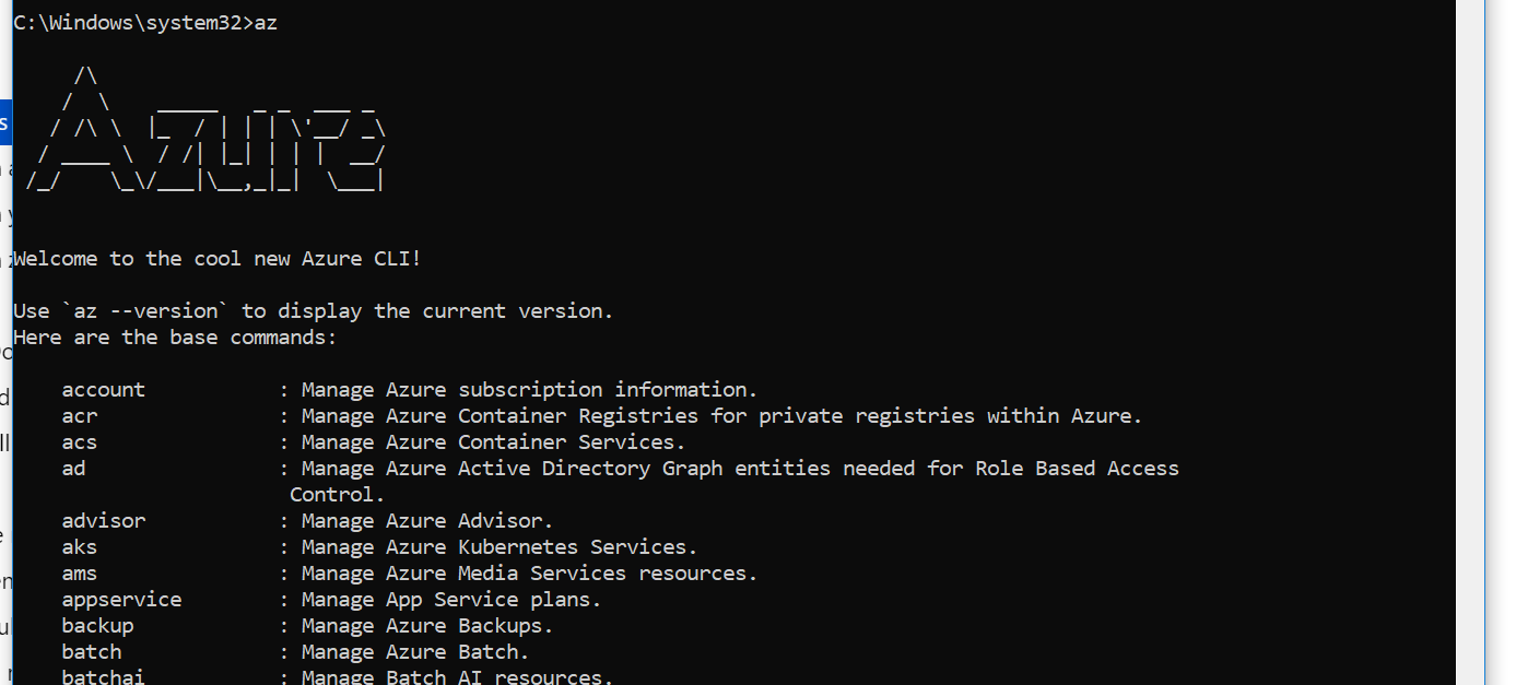 Connect to Azure from command line on Windows