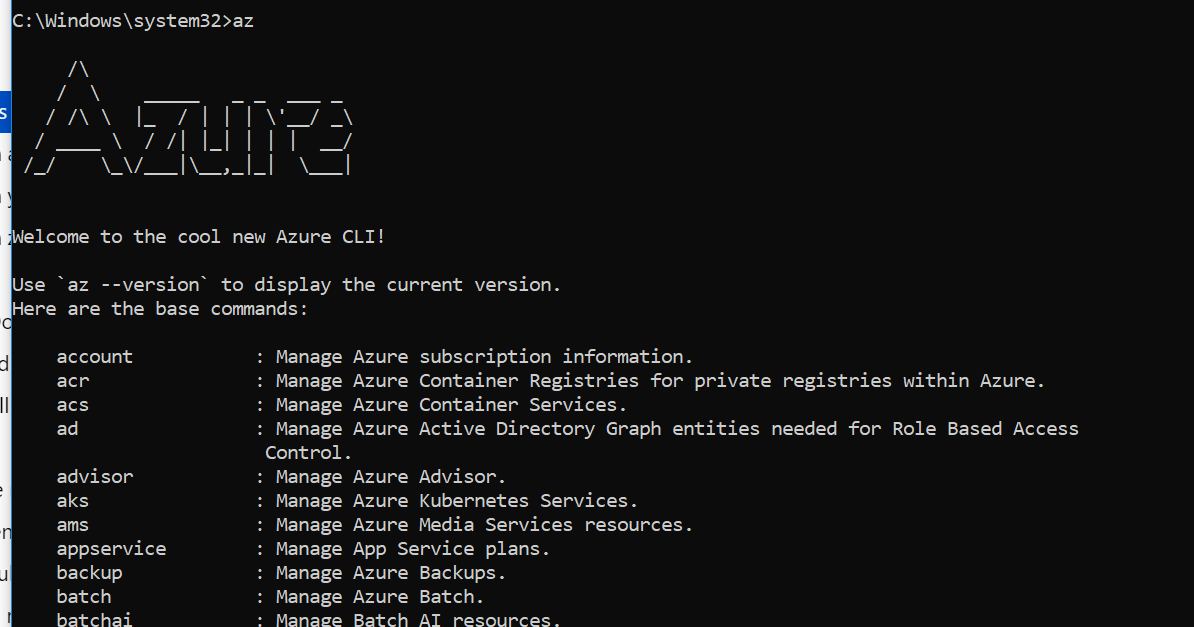Connect to Azure from command line on Windows