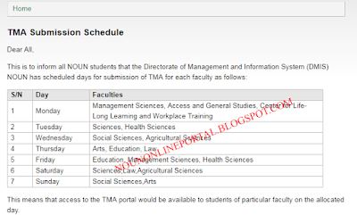 NOUN TMA Submission Schedule 2020 | National Open University of Nigeria