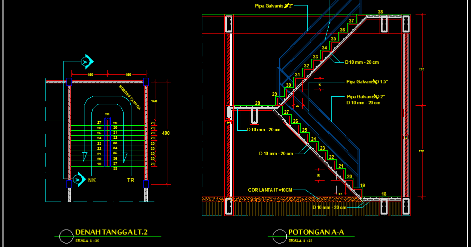 Detail Tangga Bentuk U - Contoh Gambar AutoCad