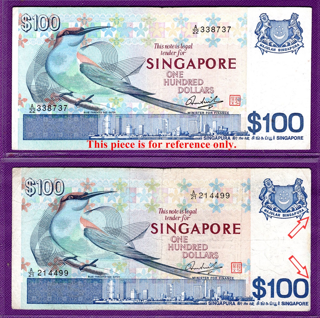 Singapore Banknotes Corner: Singapore Bird Series $100 Banknote 214499 ...